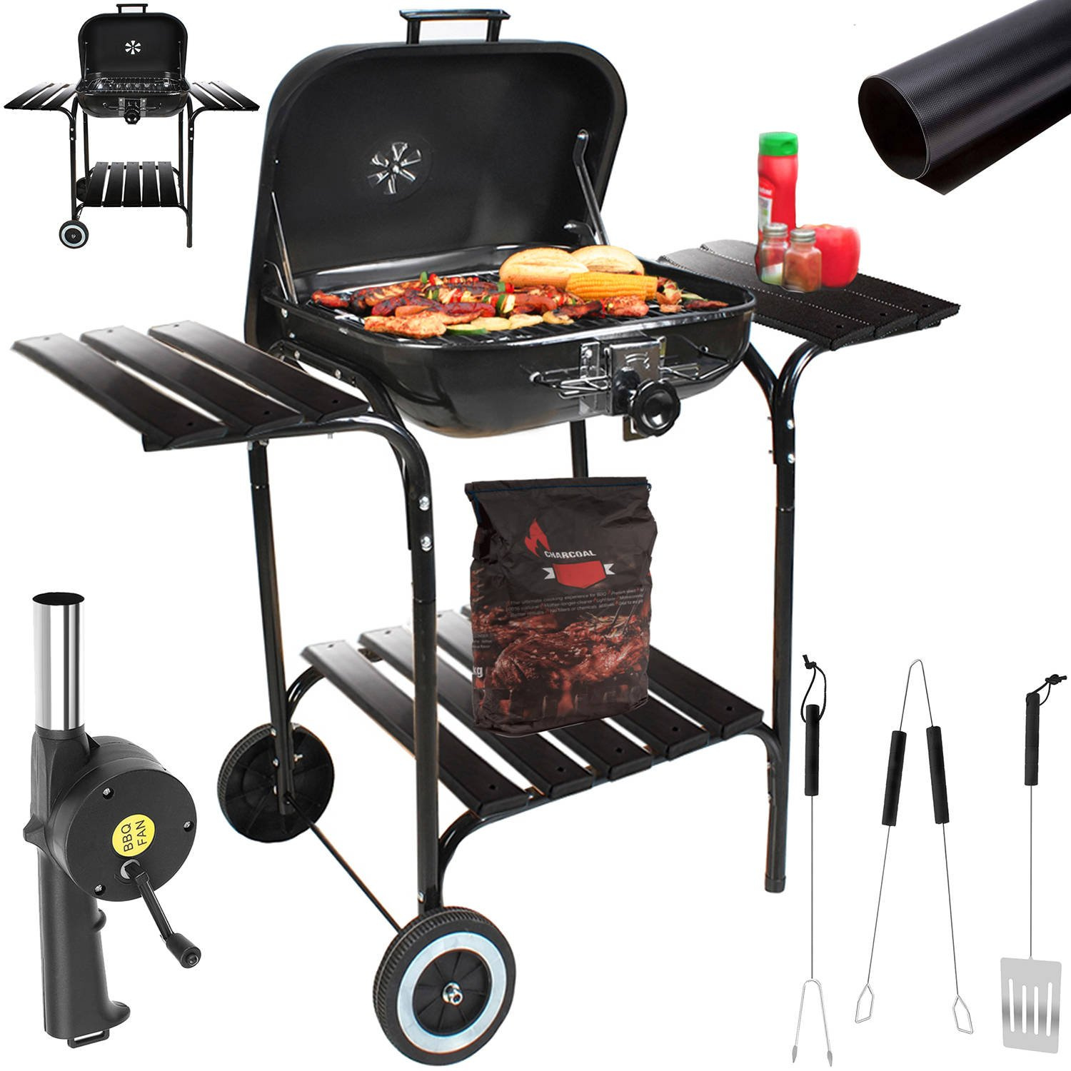 Grill Węglowy Duży Gril Ogrodowy z Pokrywą